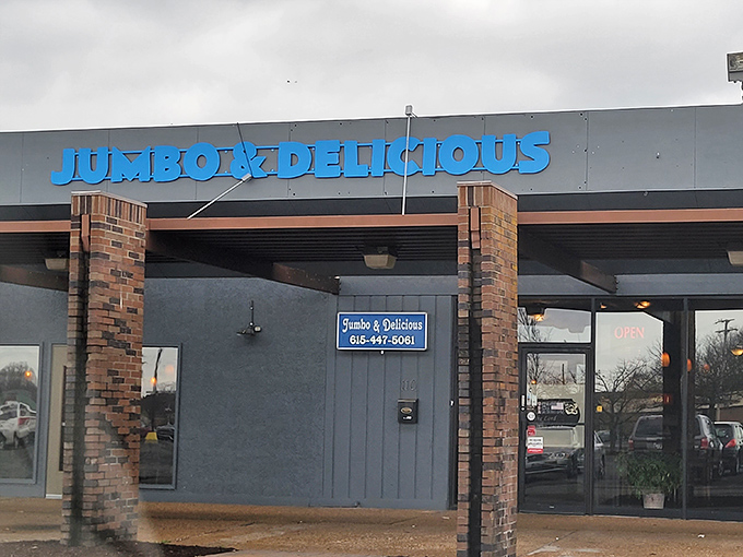 The blue sign beckons like a lighthouse for the hungry&mdash;Jumbo & Delicious isn't trying to be fancy, just fantastic.