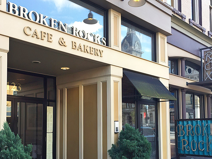 The welcoming storefront of Broken Rocks beckons like a culinary lighthouse on Liberty Street, promising delicious adventures within those brick walls.