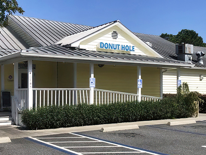 The unassuming yellow exterior of Donut Hole belies the breakfast paradise within. Like finding a treasure chest disguised as a mailbox.