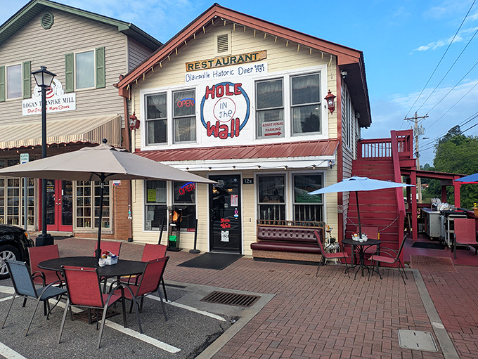 The white clapboard building with its distinctive red trim stands proudly on Blairsville's main street, like a Norman Rockwell painting come to life.
