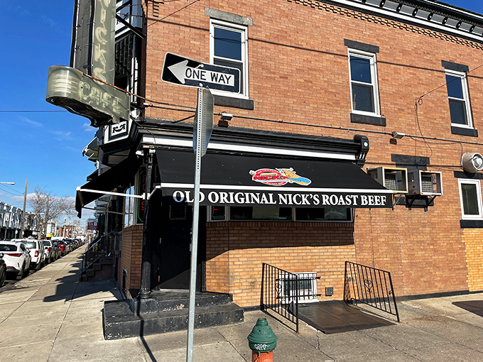 The brick facade of Old Original Nick's Roast Beef stands proudly in South Philly, its vintage sign promising culinary treasures that locals have cherished for generations.