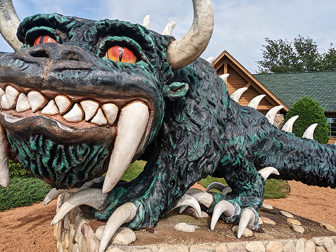 Meet Wisconsin's most photogenic monster - those glowing eyes and razor-sharp grin make every selfie absolutely legendary.