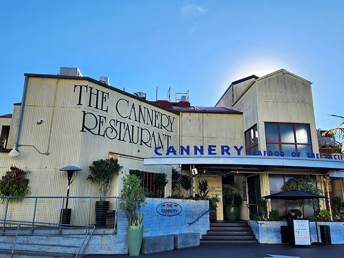 The weathered exterior of The Cannery speaks volumes - industrial chic before it was trendy, with a side of authentic coastal character.
