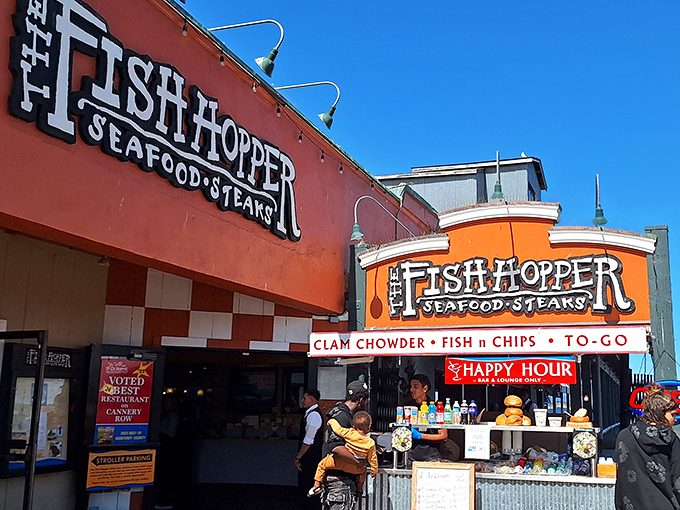 Fish Hopper&rsquo;s bright orange signage and inviting entrance act like a lighthouse, guiding seafood lovers straight to its doors.