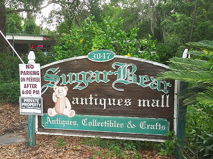 The weathered green sign against Jacksonville's blue sky hints at treasures within &ndash; like discovering a portal to the past hiding in plain sight.