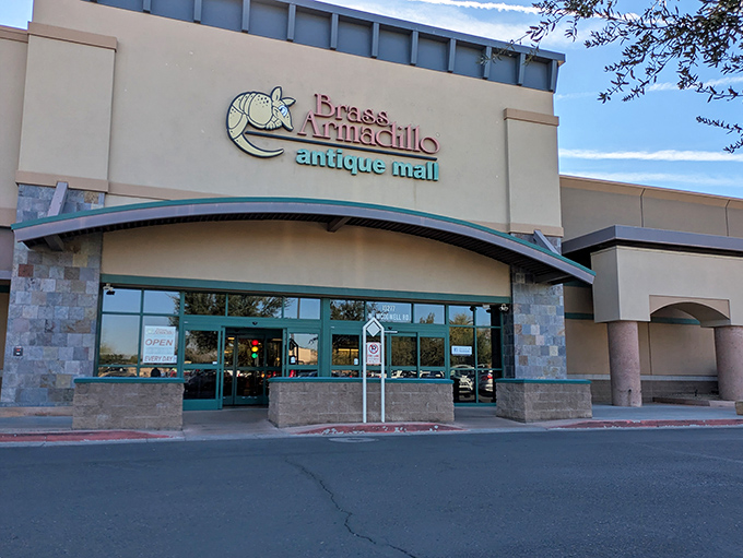 The desert sun gleams off the Brass Armadillo's fa&ccedil;ade, a siren call to treasure hunters and nostalgia seekers alike.