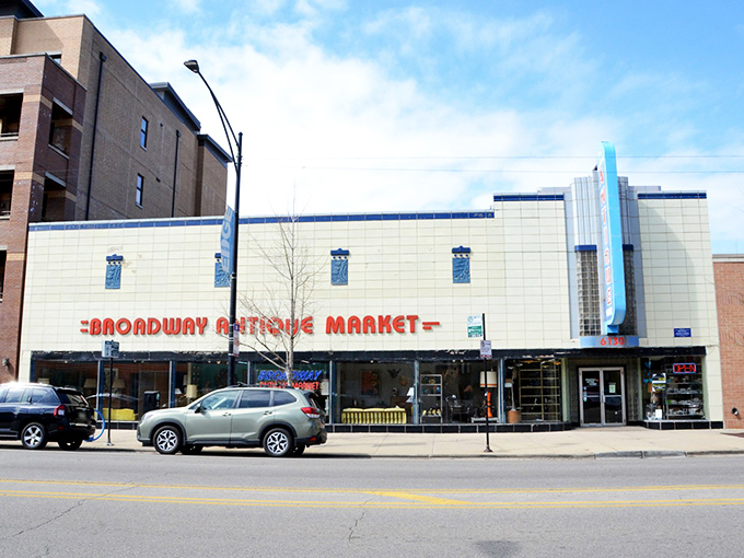 The Art Deco fa&ccedil;ade of Broadway Antique Market stands like a mid-century beacon in Chicago's Edgewater neighborhood, promising treasures within.