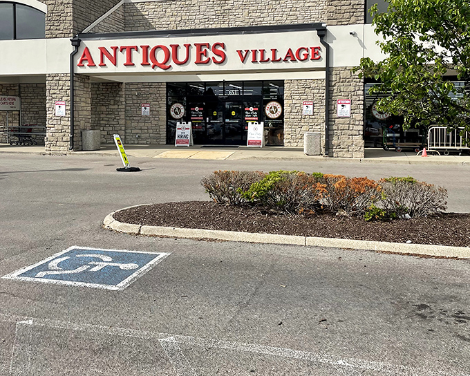 The unassuming entrance to Antiques Village belies the time-traveling adventure waiting inside. Like a TARDIS for treasure hunters, it's bigger on the inside.