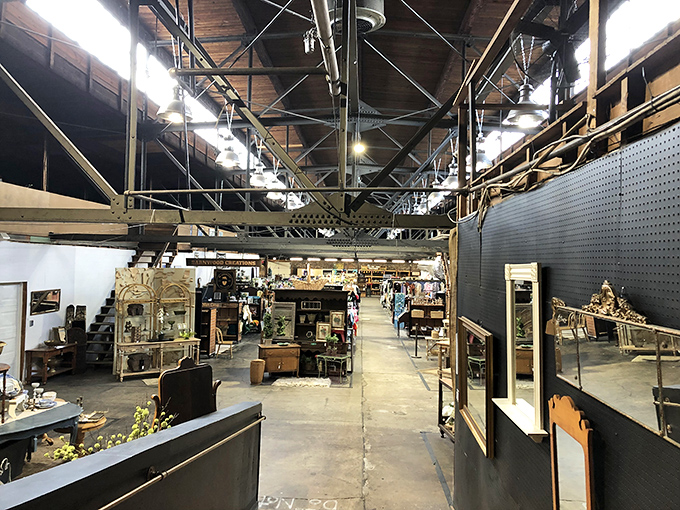 Industrial chic meets treasure hunter's paradise. The soaring ceilings and exposed beams create the perfect backdrop for antique adventures.