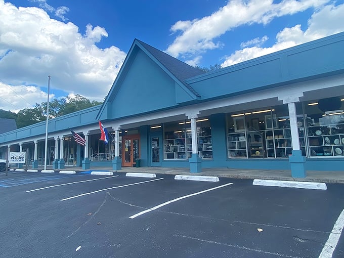 The unassuming blue exterior of Terrace Oaks Antique Mall stands like a TARDIS – modest outside, but containing universes of treasures within its time-traveling walls.