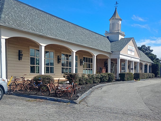 The stately exterior of Carriage House beckons with its distinctive cupola and charming vintage bicycles &ndash; like a Southern mansion that decided to open its doors to treasure hunters.