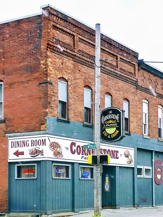 The brick facade of Cornerstone stands proudly on Warren's streets, a beacon of comfort food that's been satisfying locals long before "foodie" was even a word.