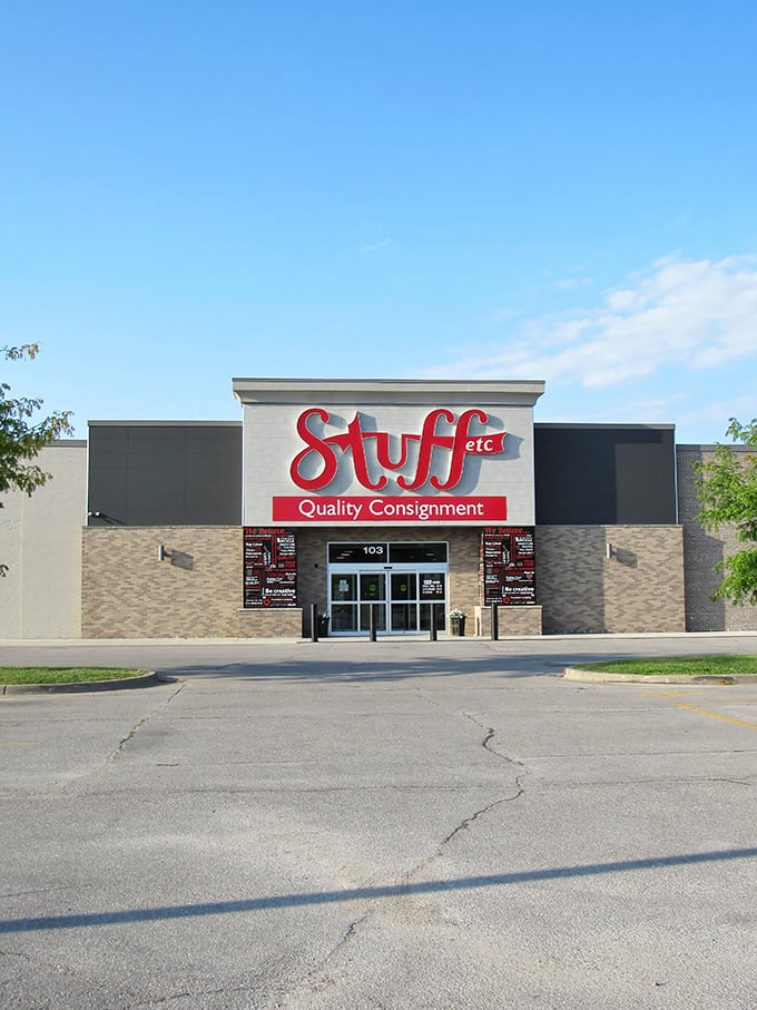 The bright red Stuff Etc sign against a clear Iowa sky&mdash;like a beacon calling to treasure hunters everywhere.