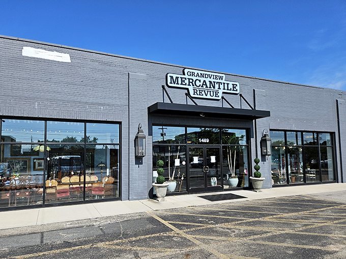 The sleek gray exterior of Grandview Mercantile beckons like a treasure chest waiting to be opened. Behind those windows lie countless stories disguised as furniture.