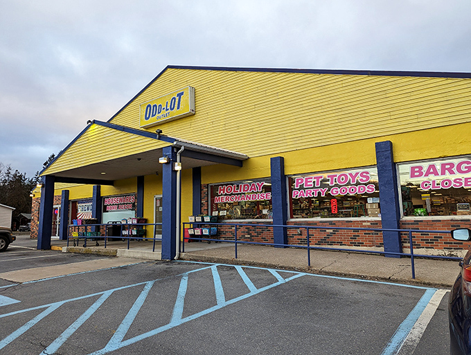 The sunshine-yellow exterior of Odd-Lot Outlet stands like a beacon of bargains in Tannersville, promising treasures that won't break the bank.