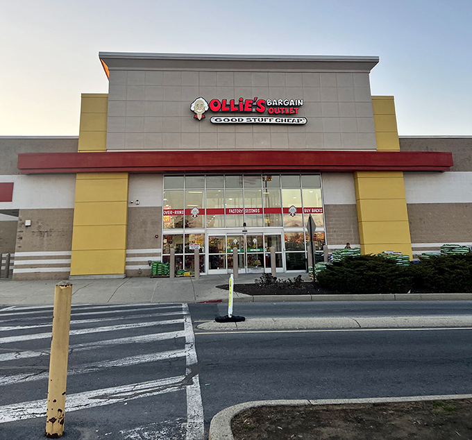 The iconic yellow and red storefront of Ollie's Bargain Outlet stands like a beacon of bargains in Mechanicsburg, Pennsylvania.