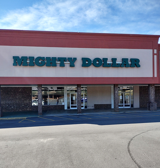 The teal lettering of Mighty Dollar beckons like a siren song to bargain hunters. This unassuming storefront houses treasures that would make extreme couponers weep with joy.