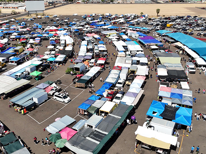 From above, the Glendale Public Market resembles a vibrant patchwork quilt of canopies and stalls, each square a potential goldmine of discoveries.