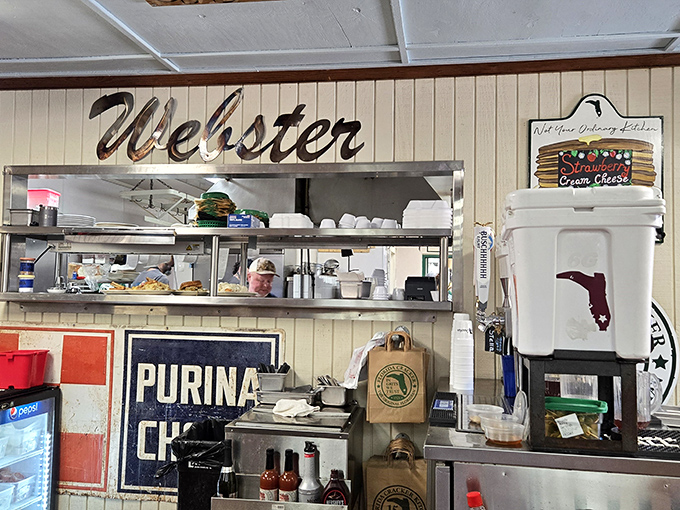 The "Webster" sign welcomes hungry shoppers to the market's restaurant, where comfort food fuels serious treasure hunting expeditions.