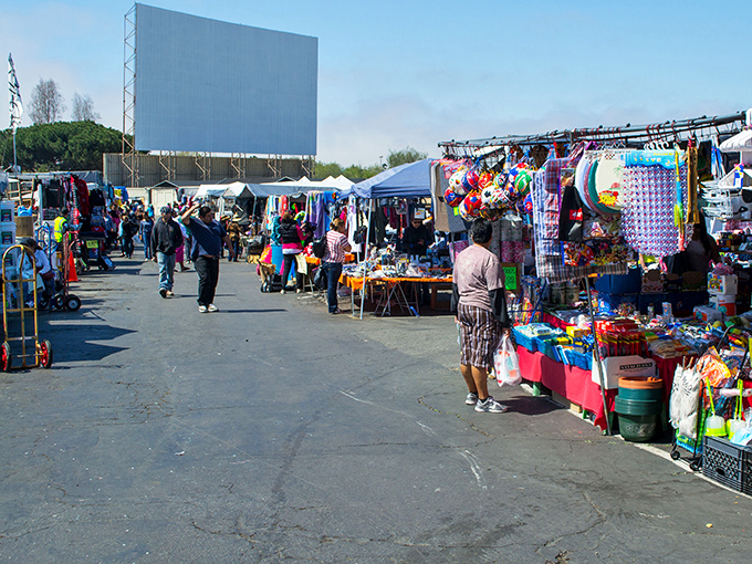 The iconic drive-in screen looms like a sentinel over this treasure hunter's paradise, where one person's castoffs become another's prized discoveries.