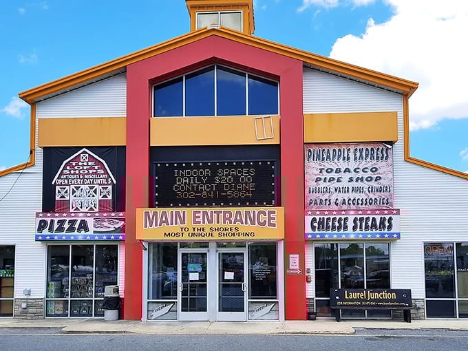 The colorful facade of Laurel Junction beckons like a carnival of commerce, promising treasures behind those glass doors that your living room is desperately missing.