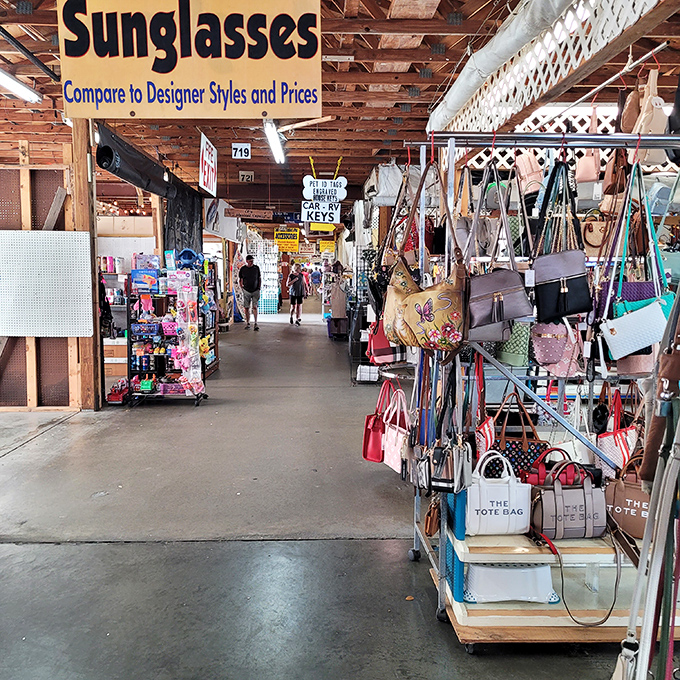 The handbag heaven at Red Barn beckons with promises of designer lookalikes. One person's "last season" is another's "just discovered" fashion statement!