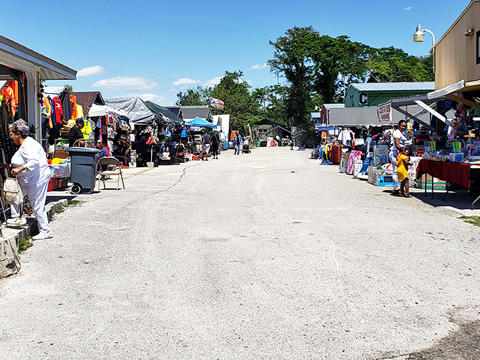 The main thoroughfare at OBT Flea Market stretches before you like a runway of possibilities, where one person's castoffs become another's treasures.