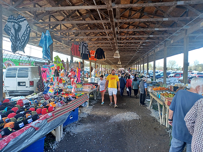 The iconic red stripe of Big D Flea Market beckons treasure hunters like a retail mothership that's landed in North Georgia, promising adventures in bargain hunting.