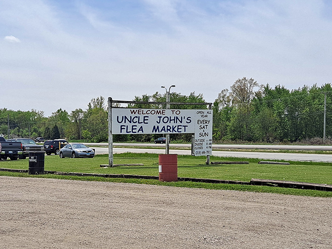 The unassuming entrance to Uncle John's Flea Market belies the wonderland of treasures waiting inside. Bargain hunters, your mothership has landed.