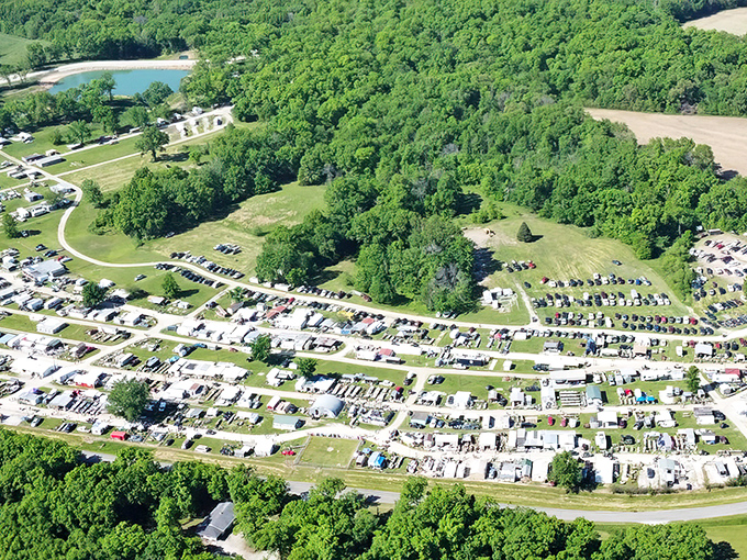 From above, the Rutledge Flea Market sprawls like a small city of tents and tables, a lively maze where bargain hunters can happily lose themselves for an entire day.