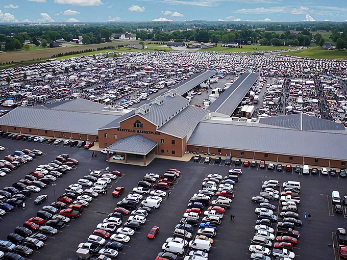 From above, Hartville Marketplace looks like a small city dedicated to the art of the deal. Treasure hunters, start your engines!