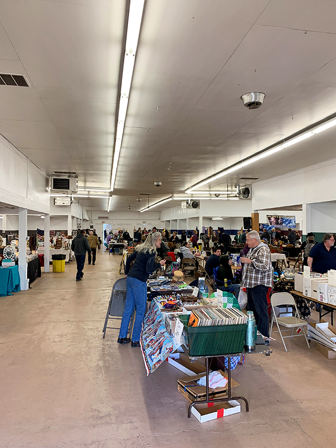 Inside, the hunt begins! Rows of tables stretch into the distance like an archaeological dig where the artifacts are priced to sell.