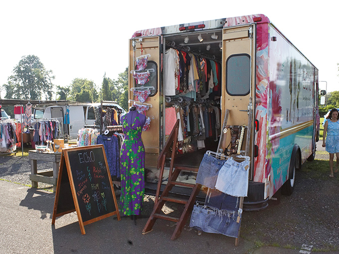 A colorful mobile boutique transforms an ordinary truck into fashion central. Vintage dresses and denim await their next adventure!