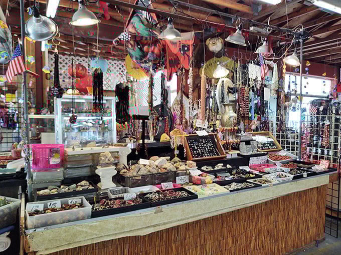 Treasure hunter's paradise! This jewelry and collectibles stall is where magpies in human form find their sparkly obsessions amid an organized chaos of possibilities.