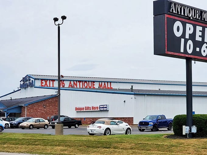 The unassuming exterior of Exit 76 Antique Mall belies the treasure trove within. Like finding a portal to the past just off the interstate.