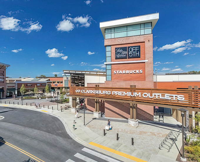 The grand entrance to Clarksburg Premium Outlets stands like a retail Taj Mahal, promising treasures within that won't require a second mortgage.