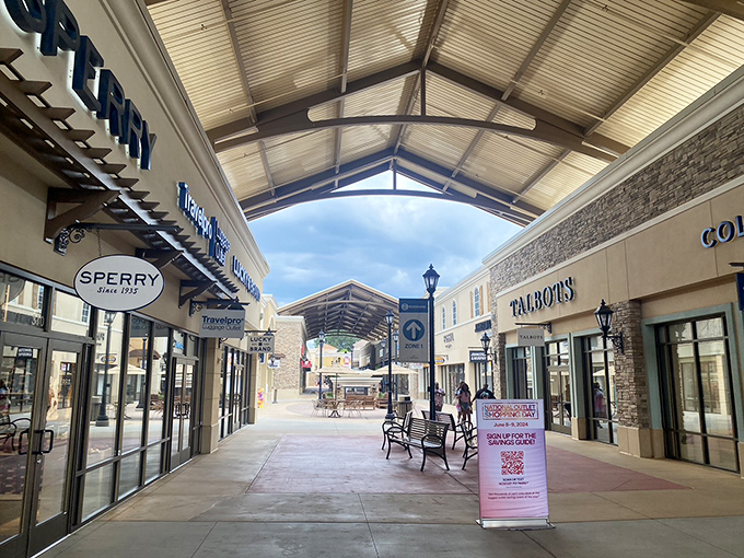 The covered walkways at Charlotte Premium Outlets aren't just practical&mdash;they're your shield against both Carolina sunshine and impulse-purchase regret.