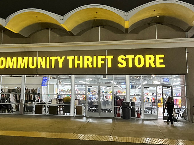 That distinctive scalloped roofline beckons like a vintage Vegas casino, promising treasures beyond those glass doors.