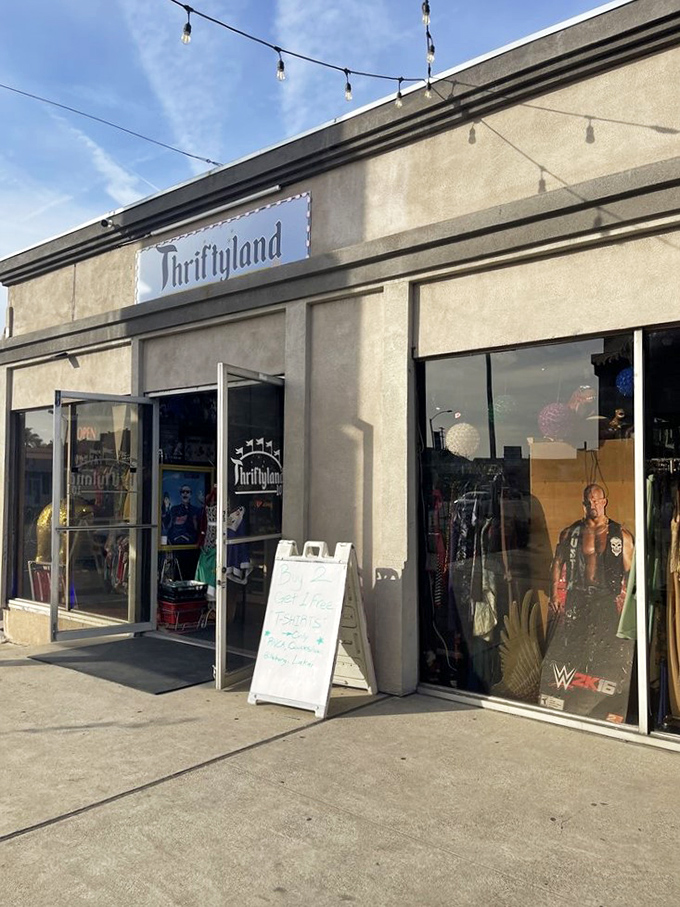 The unassuming exterior of Thriftyland belies the wonderland within, like finding Narnia behind a beige stucco wardrobe.