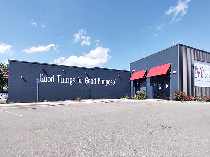 The striking navy blue exterior with its bold "Good Things for Good Purpose" slogan isn't just clever marketing&mdash;it's truth in advertising at its finest.