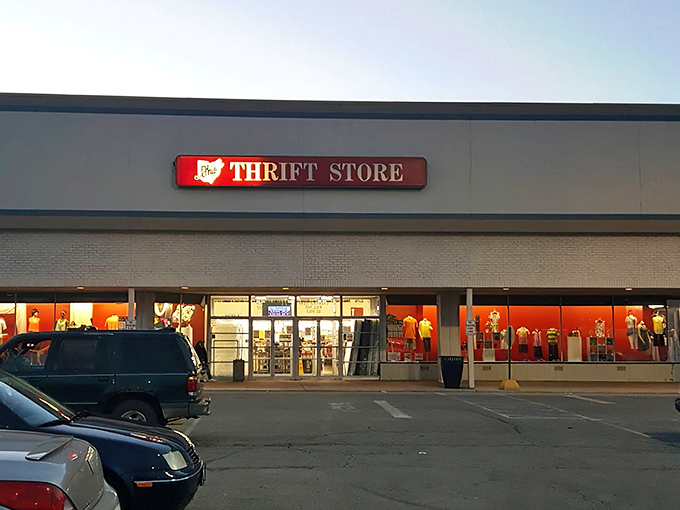 The unassuming exterior of Ohio Thrift belies the wonderland of bargains waiting inside. Treasure hunters, prepare yourselves!