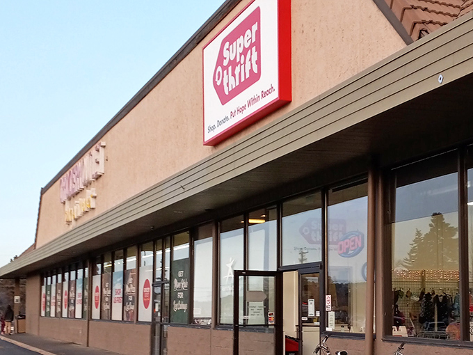 The sunset glow on SuperThrift's fa&ccedil;ade feels like nature's spotlight on Bend's best-kept bargain secret. Hope within reach, indeed.