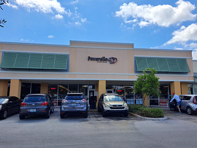 The unassuming beige exterior of Poverello 2 Thrift Store hides a wonderland of treasures inside, like a Florida version of Narnia's wardrobe. 