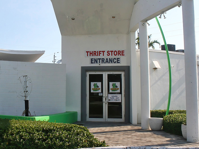 The unassuming entrance to Charity Thrift Stores belies the wonderland of treasures waiting inside. Like a speakeasy for bargain hunters!