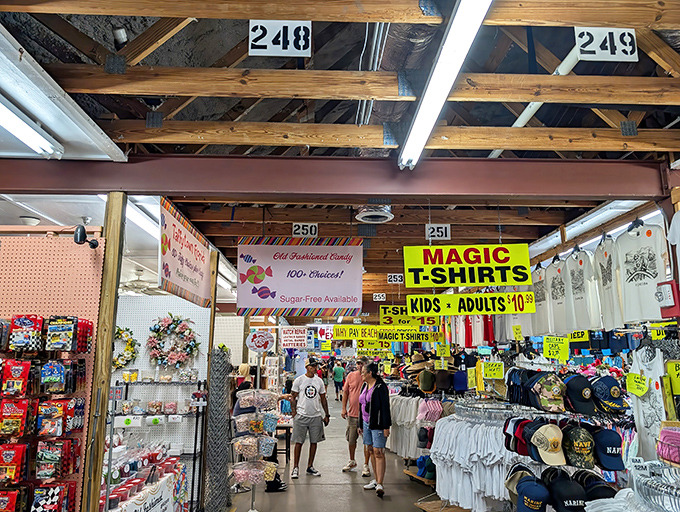 The indoor section of Red Barn offers a treasure hunter's paradise with colorful displays and numbered stalls that make navigation a breeze.