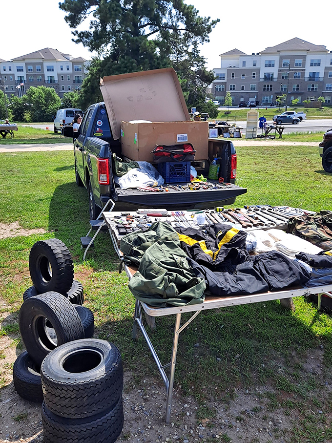Treasure hunting begins at the tailgate! One vendor's pickup becomes a mobile showroom of military gear and everyday finds waiting for their second chance.
