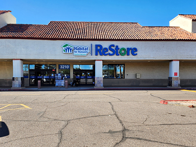 That classic strip mall exterior hides Arizona's best-kept shopping secret inside those unassuming walls.