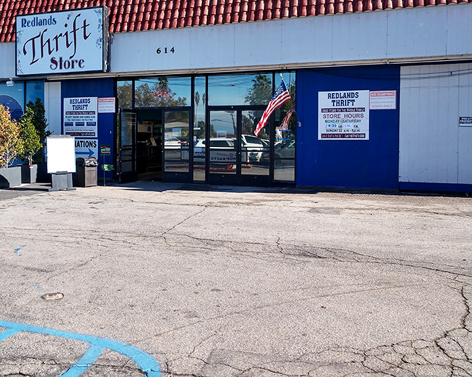 The unassuming entrance to treasure-hunting paradise. Behind these glass doors, bargain adventures await that no online shopping cart could ever replicate.