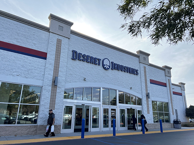 The gleaming white facade of Deseret Industries in Fontana promises treasure hunting without the financial hangover that follows most retail therapy sessions.