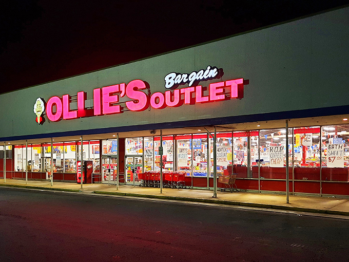 The iconic red Ollie's sign promises "Good Stuff Cheap" – a slogan that's less marketing hype and more mathematical certainty for Delaware bargain hunters.